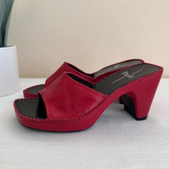Paolo | Shoes | Paolo Red Leather Stitch Squared Toe Molded Heeled ...